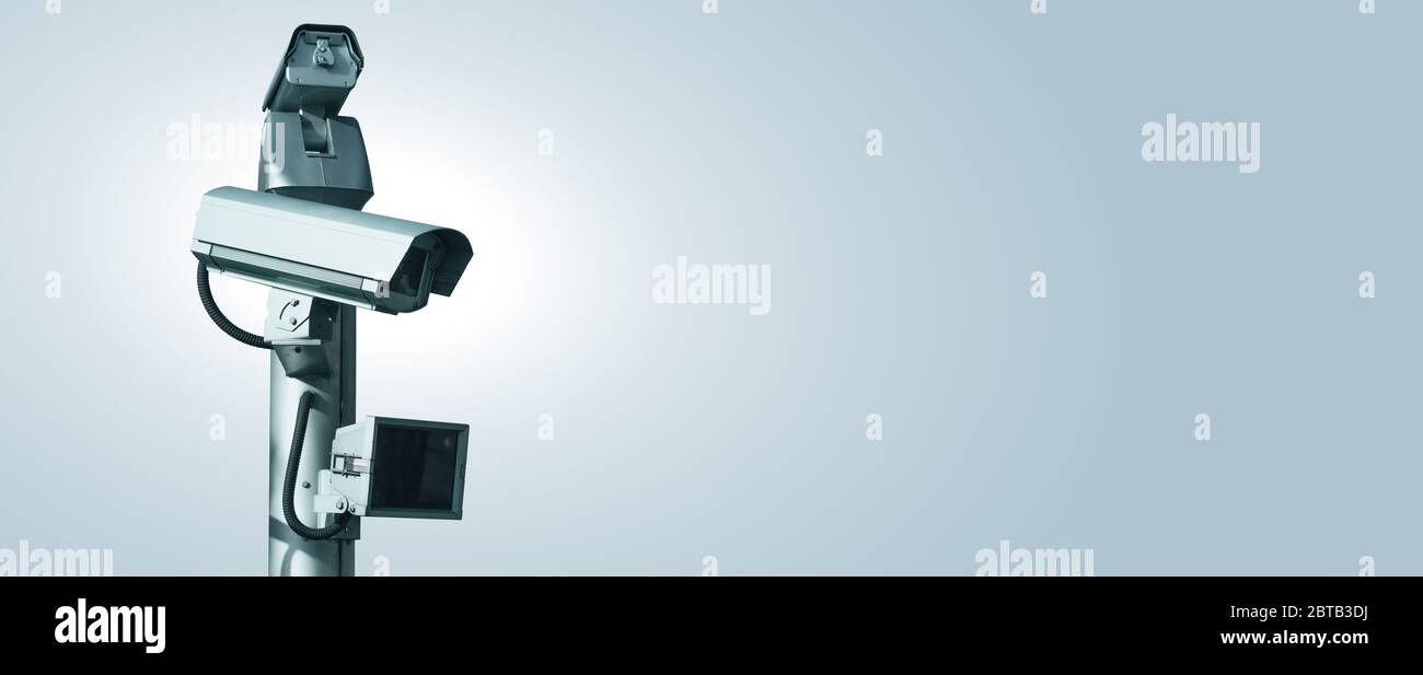 CCTV Surveillance camera. Perimeter security. Copy space Stock Photo ...