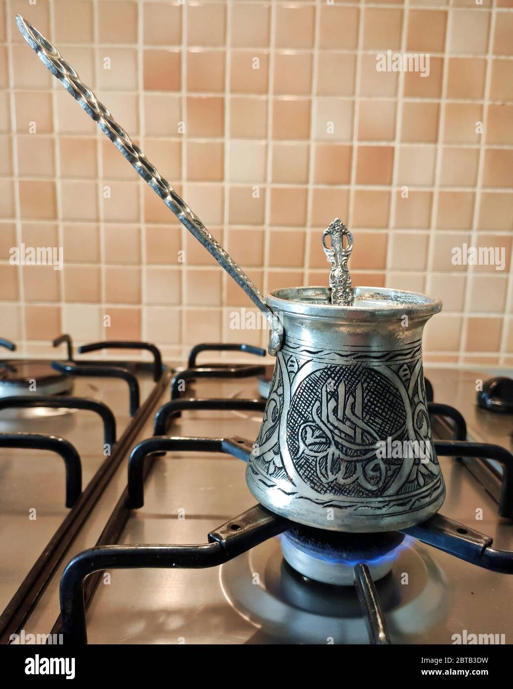 Delicious traditional Turkish coffee, making and presentation… Stock ...