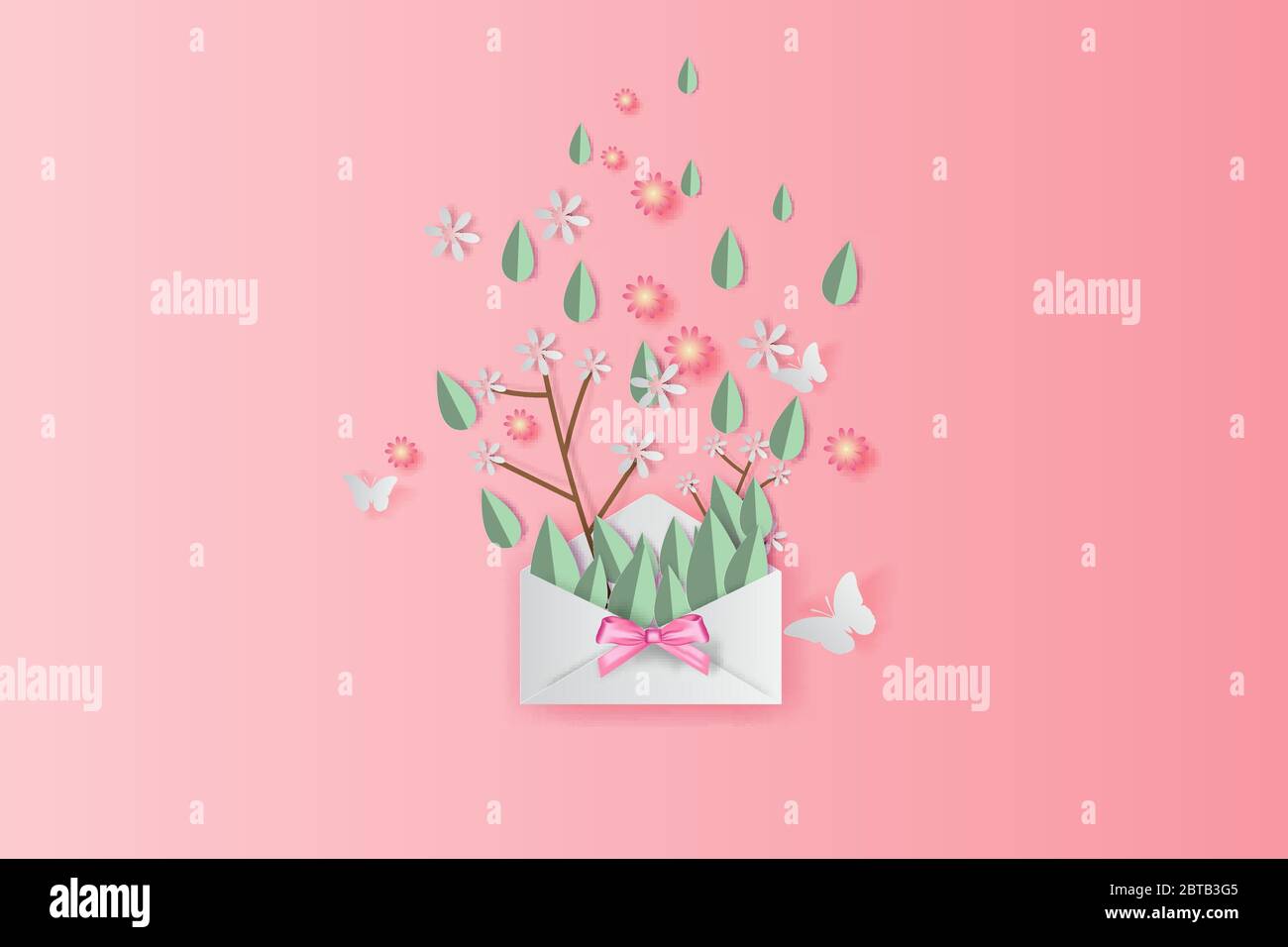 illustration of Spring leaf and flower decoration on placed text ...