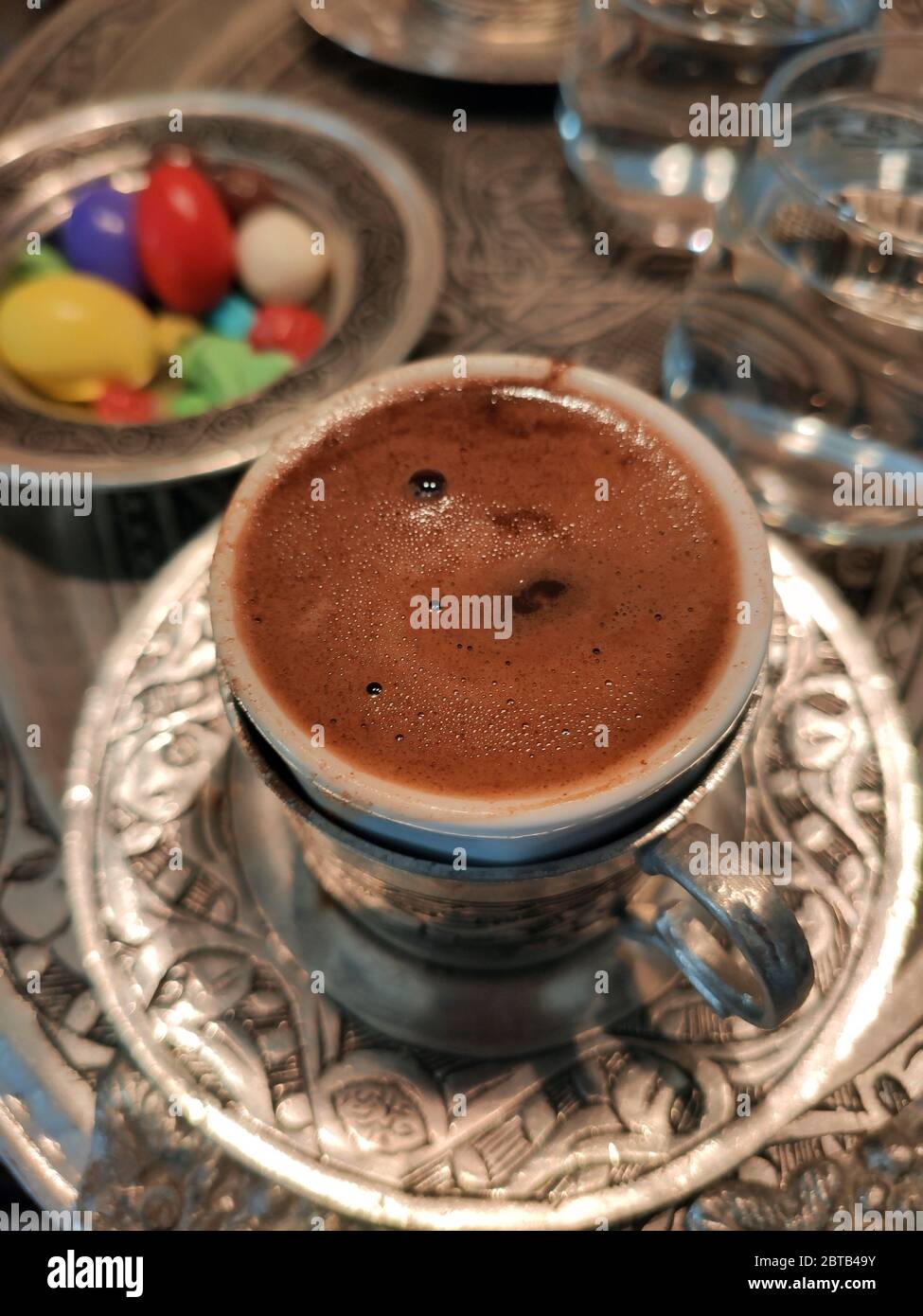 Delicious traditional Turkish coffee, making and presentation… Stock ...