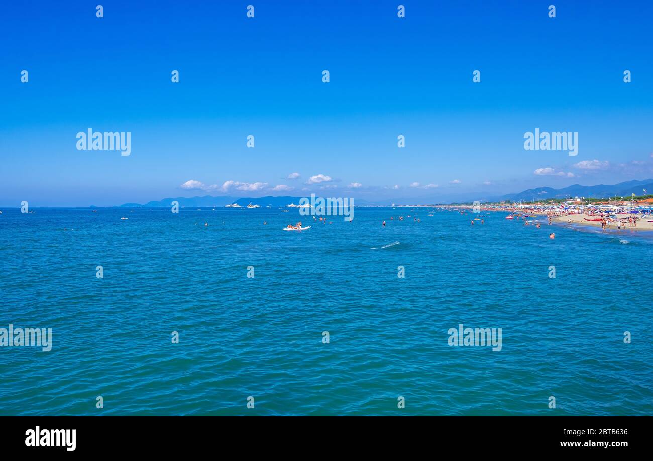 Forte dei Marmi, Italy - August 18, 2019: Mediterranean Sea and Forte ...