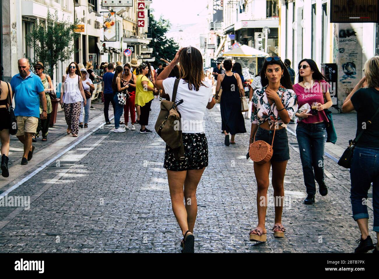 Athens Greece August 29, 2019 View of unknowns people walking and ...