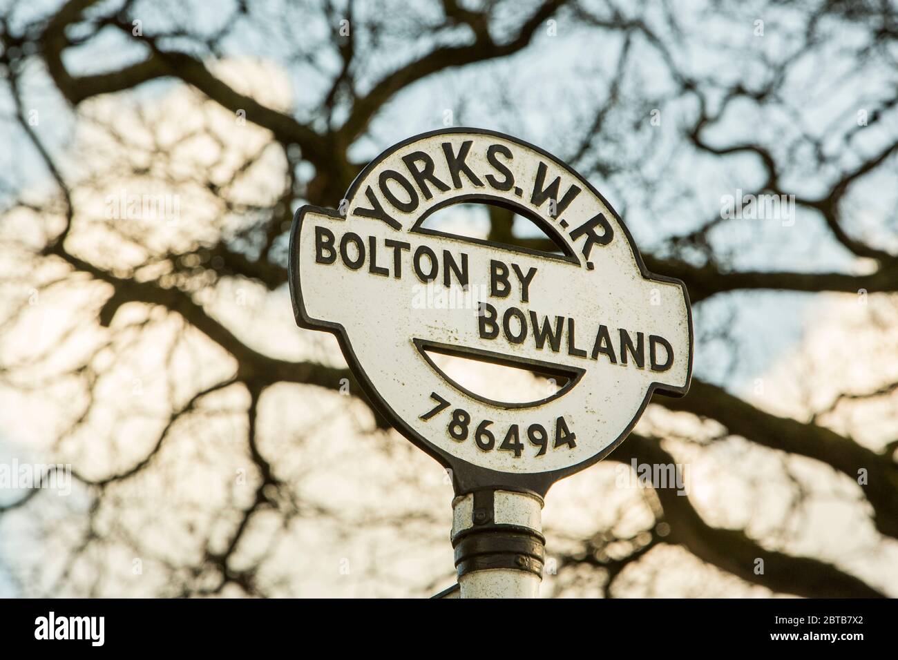 Yorkshire West Riding sign post in Bolton-by-Bowland village, in the ...