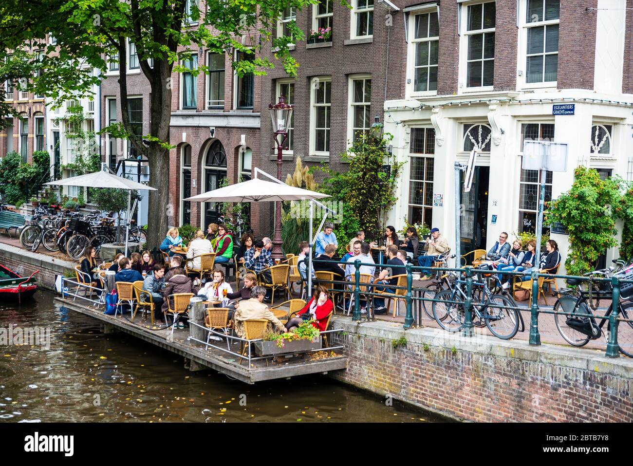 Amsterdam, Netherlands - September 8, 2018: People on a floating ...