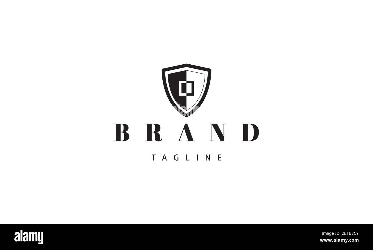 Vector logo on which an abstract image of a shield and a square inside ...