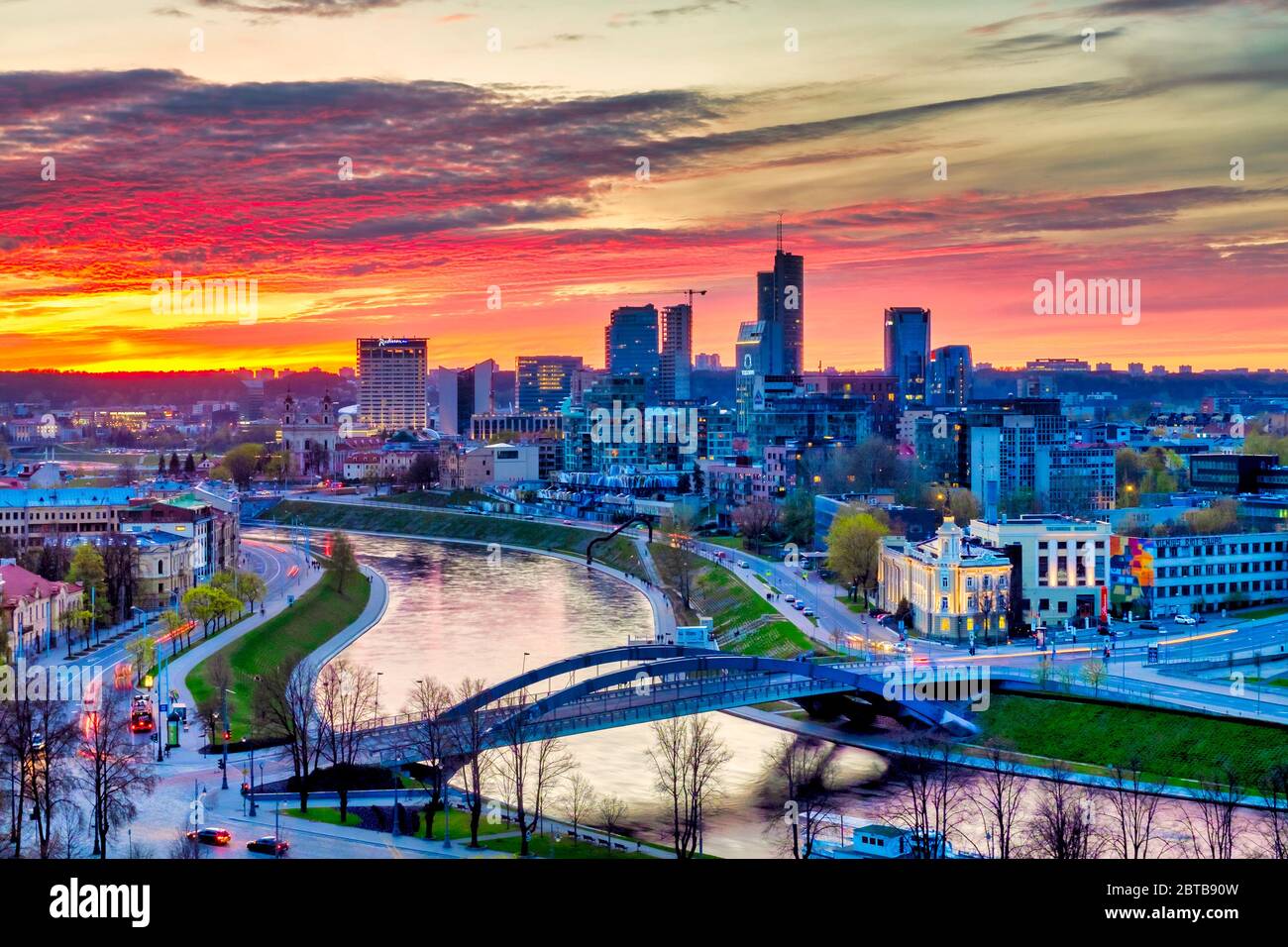 New center of Vilnius at sunset, Vilnius, Lithuania Stock Photo - Alamy