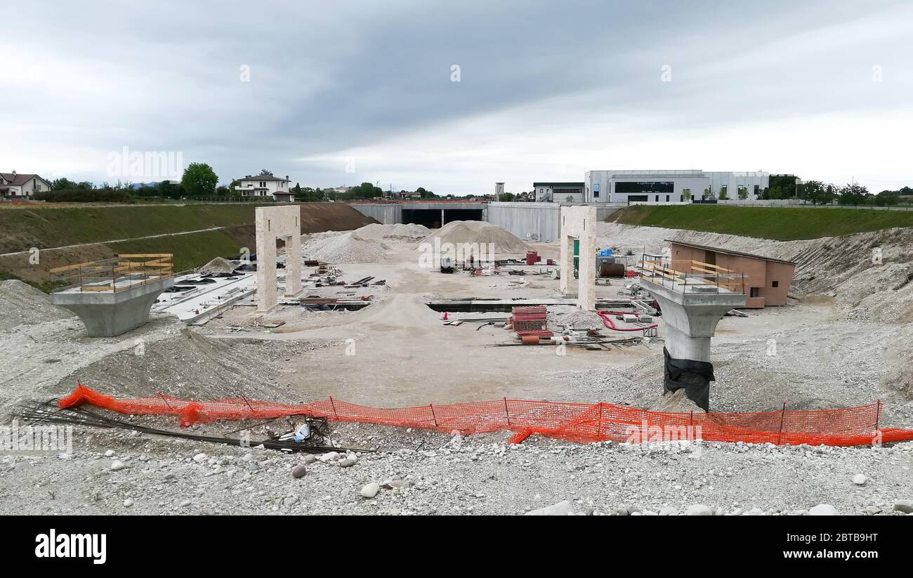 Highway construction site view. Civil engineering. Road on costruction ...