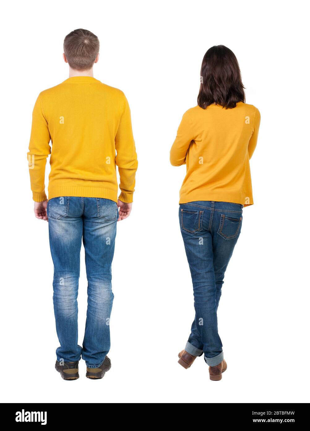 Back view couple in sweater. beautiful man and woman. Rear view people ...