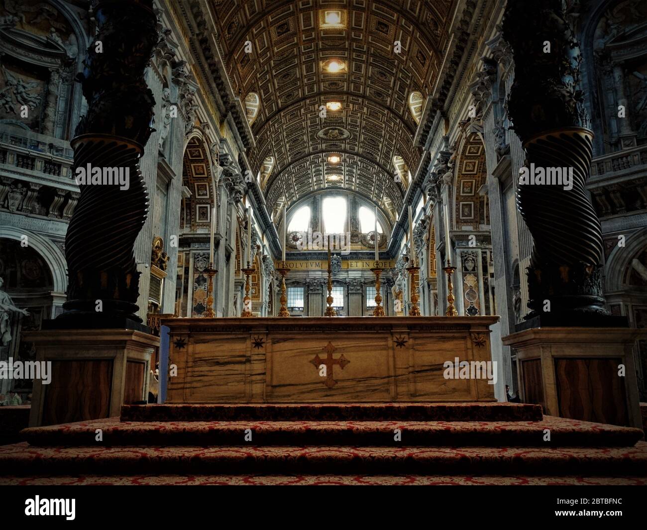 Altar view from below in Saint Peter's Basilica church in the Vatican ...