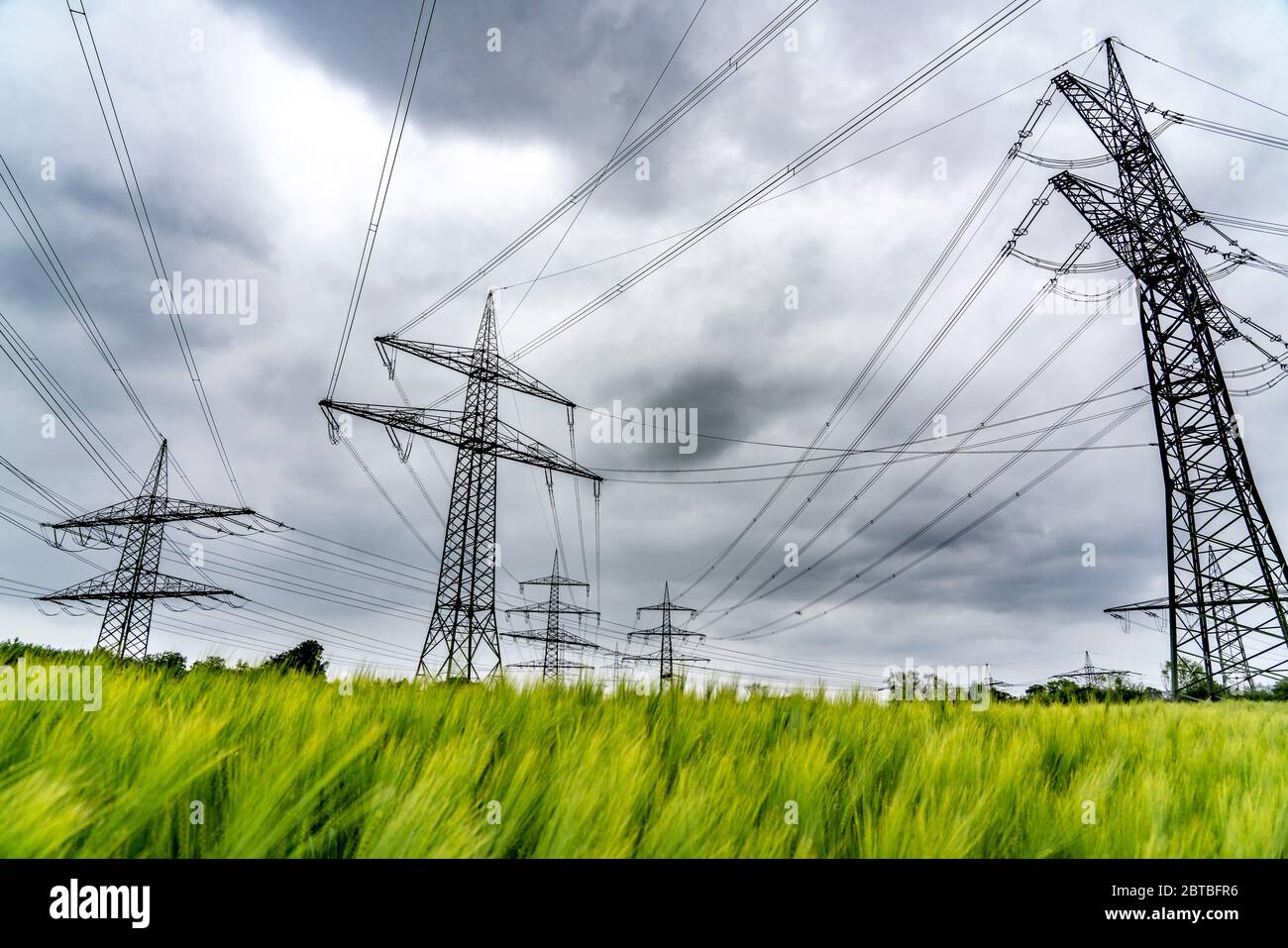 Power lines, extra-high voltage grid, 380 kilovolt, transports the ...