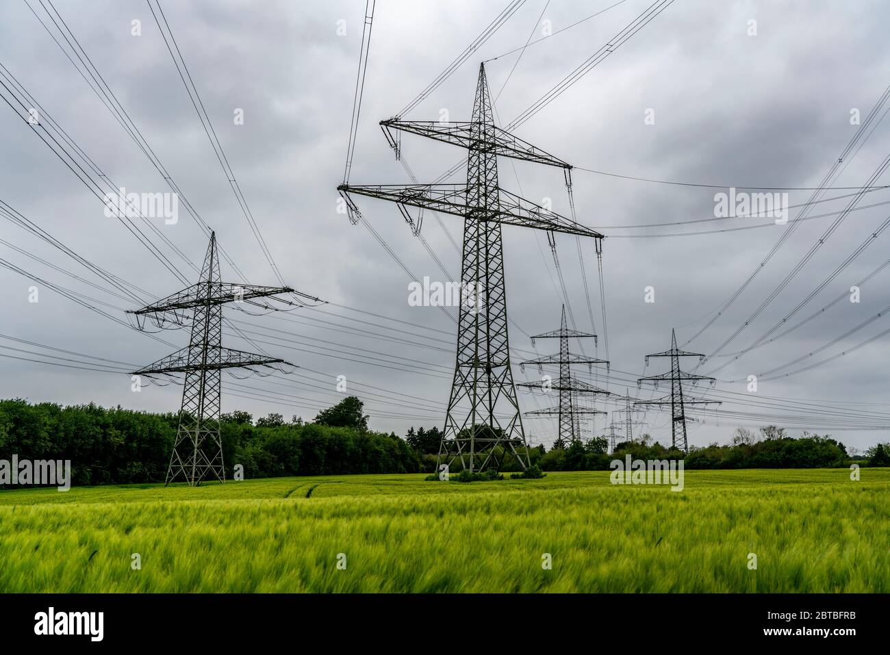 Power lines, extra-high voltage grid, 380 kilovolt, transports the ...