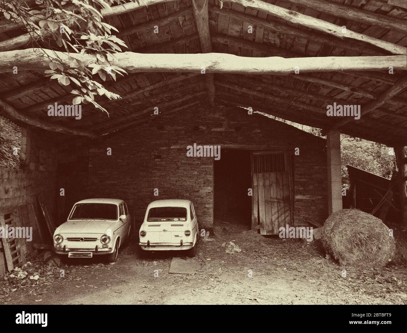 Old classic spanish cars in a Galician farm in the countryside Stock ...