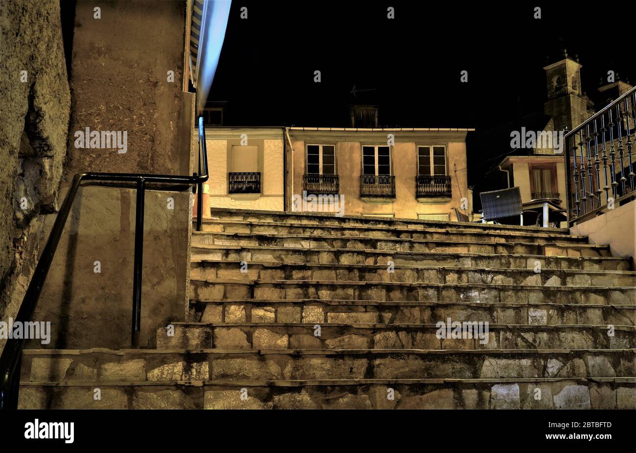 Old town stairs at night in a town in Camino de Santiago Stock Photo ...