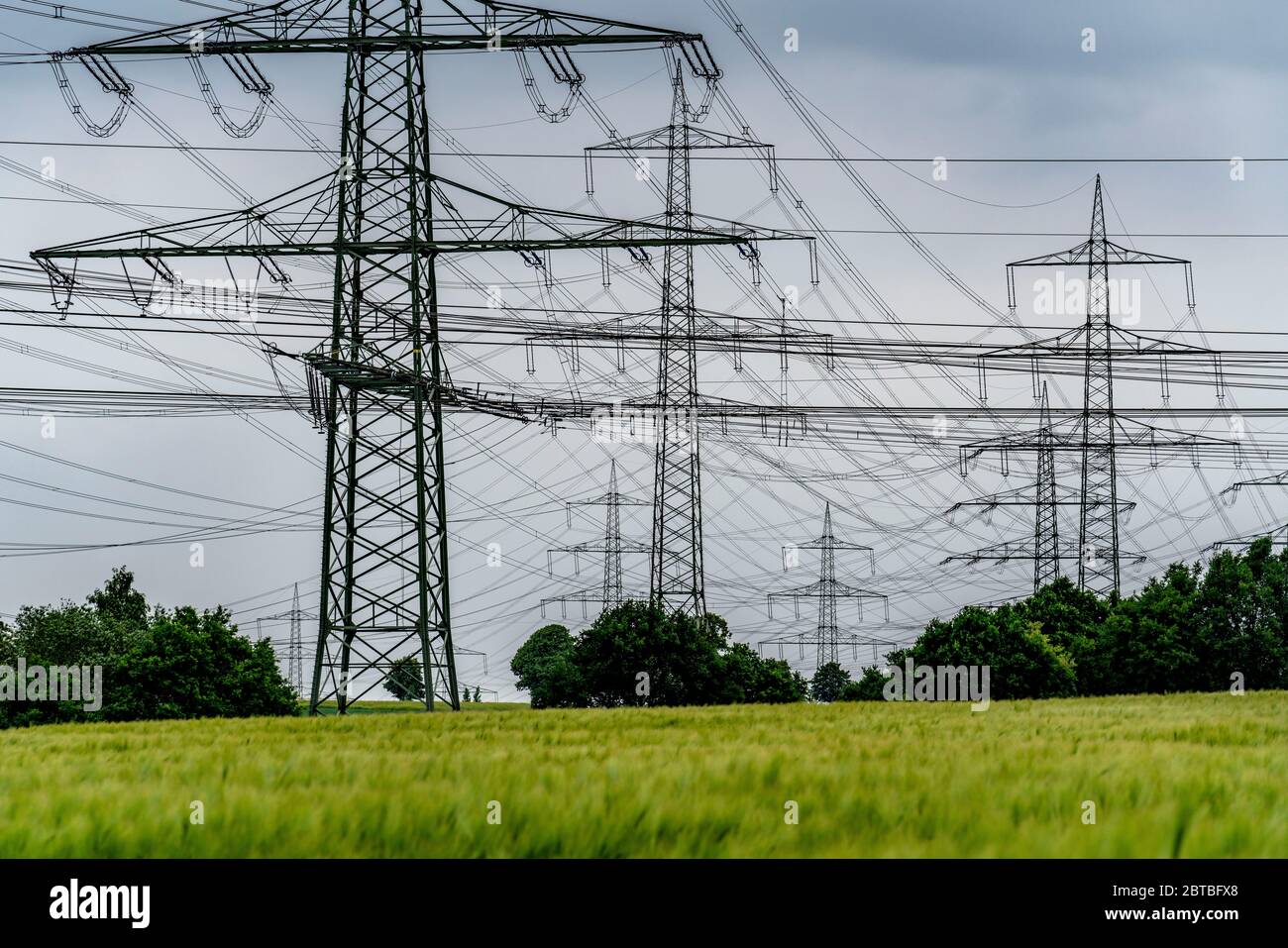 Power lines, extra-high voltage grid, 380 kilovolt, transports the ...