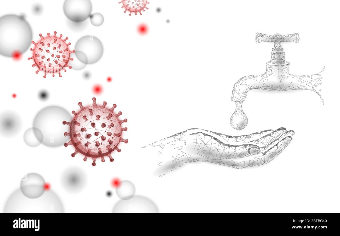 Stop coronavirus wash hands 3D low poly render. Prevention infection ...