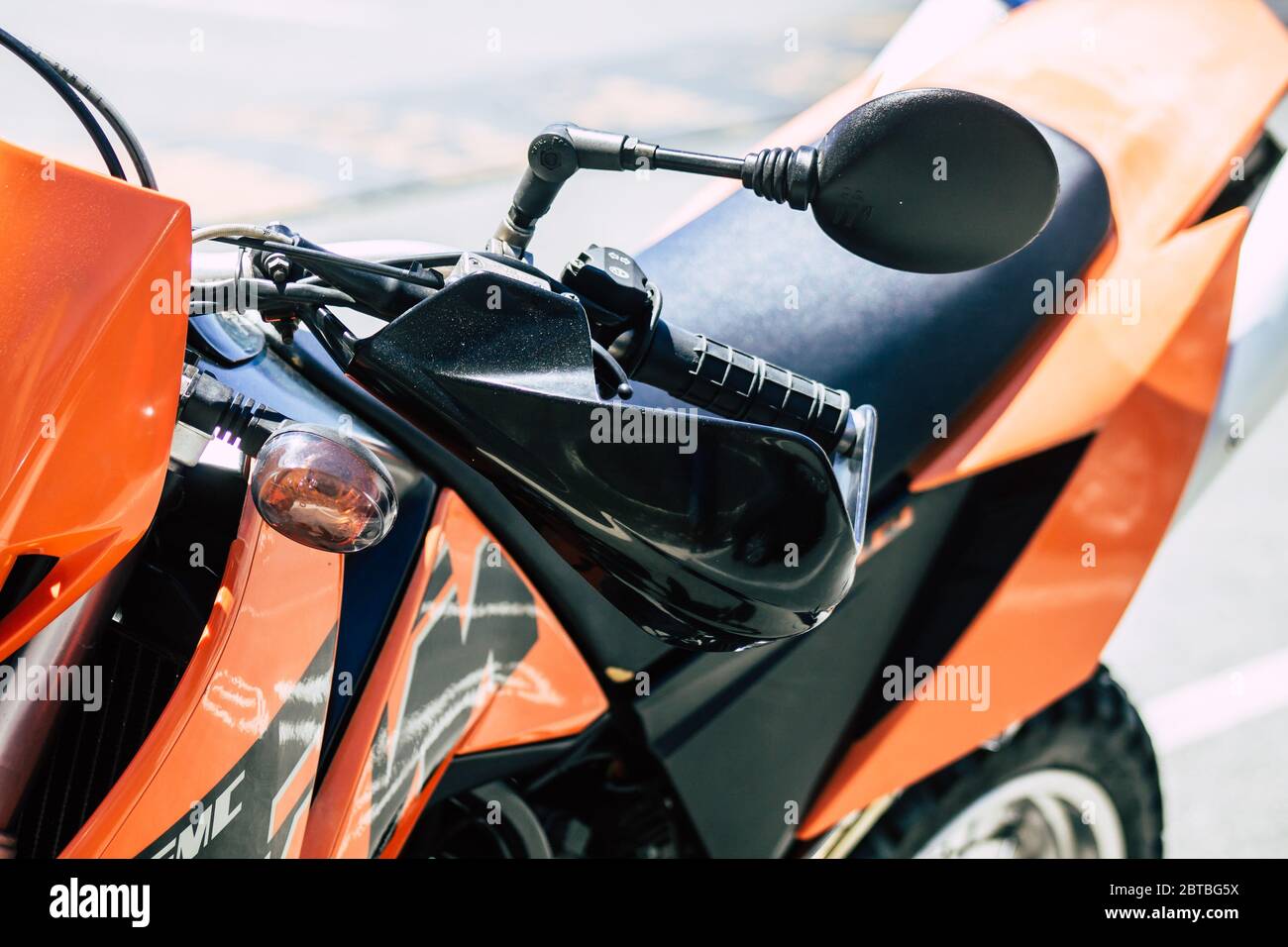 Limassol Cyprus May 24, 2020 Closeup of a KTM motorcycle parked in the ...