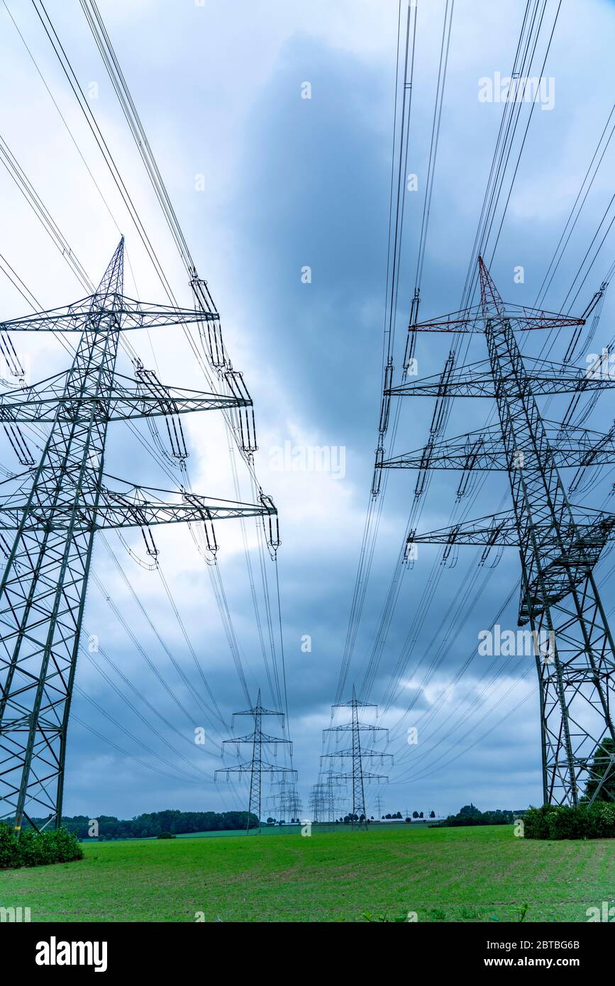 Power lines, extra-high voltage grid, 380 kilovolt, transports the ...