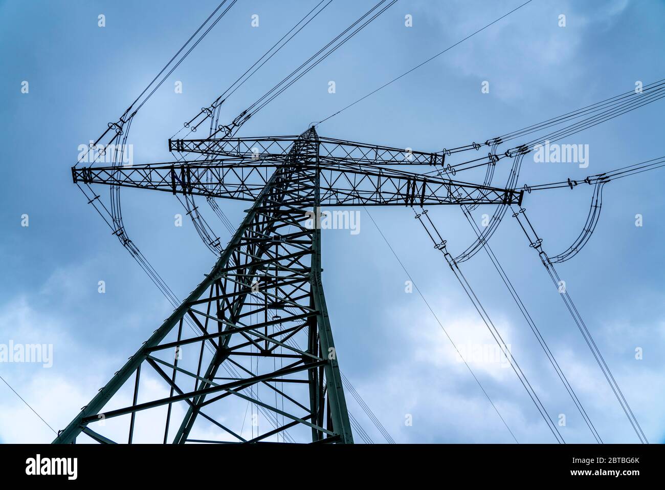 Power lines, extra-high voltage grid, 380 kilovolt, transports the ...