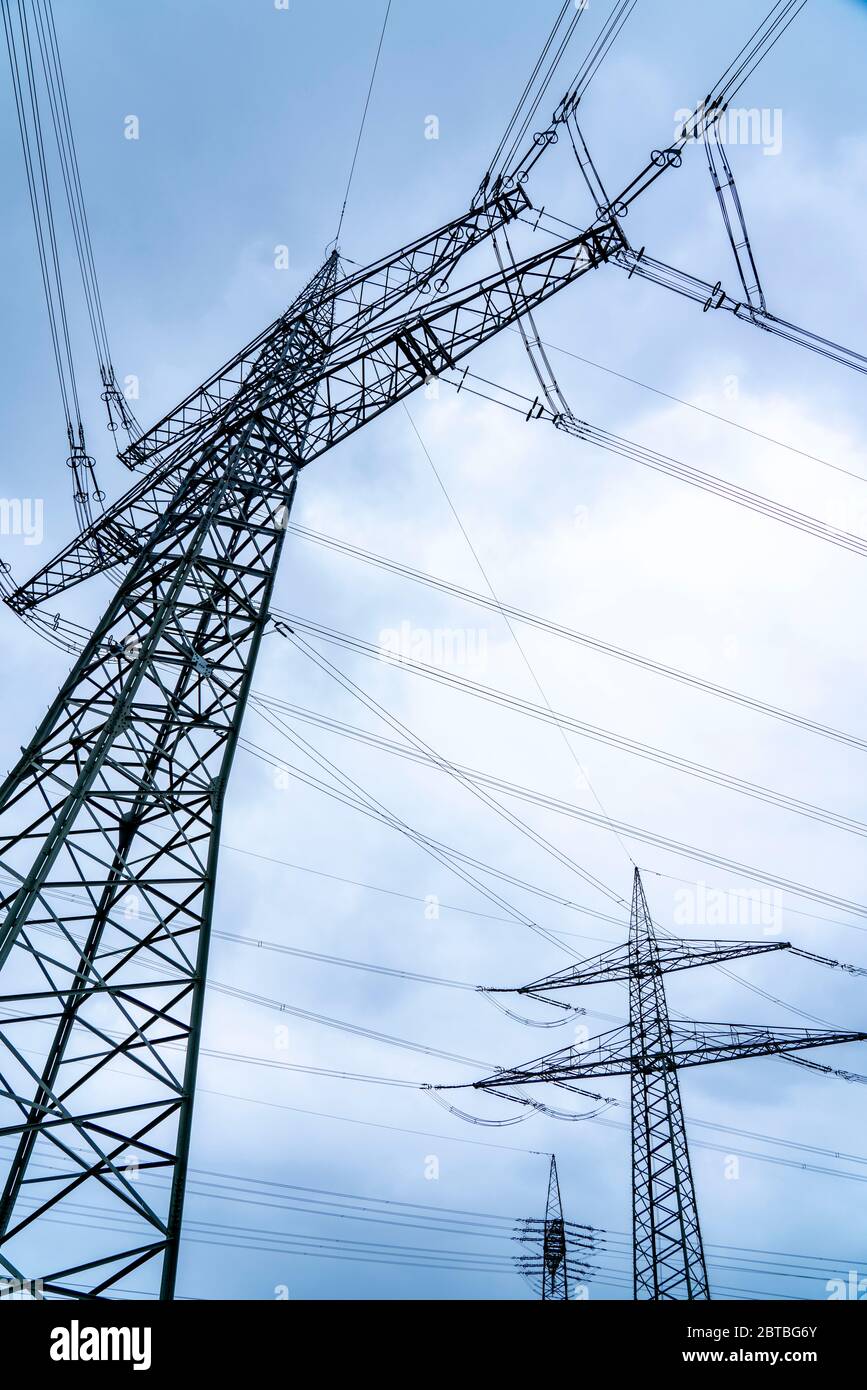 Power lines, extra-high voltage grid, 380 kilovolt, transports the ...
