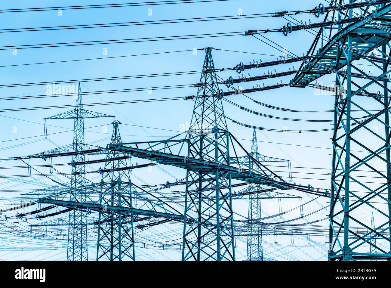 Power lines, extra-high voltage grid, 380 kilovolt, transports the ...