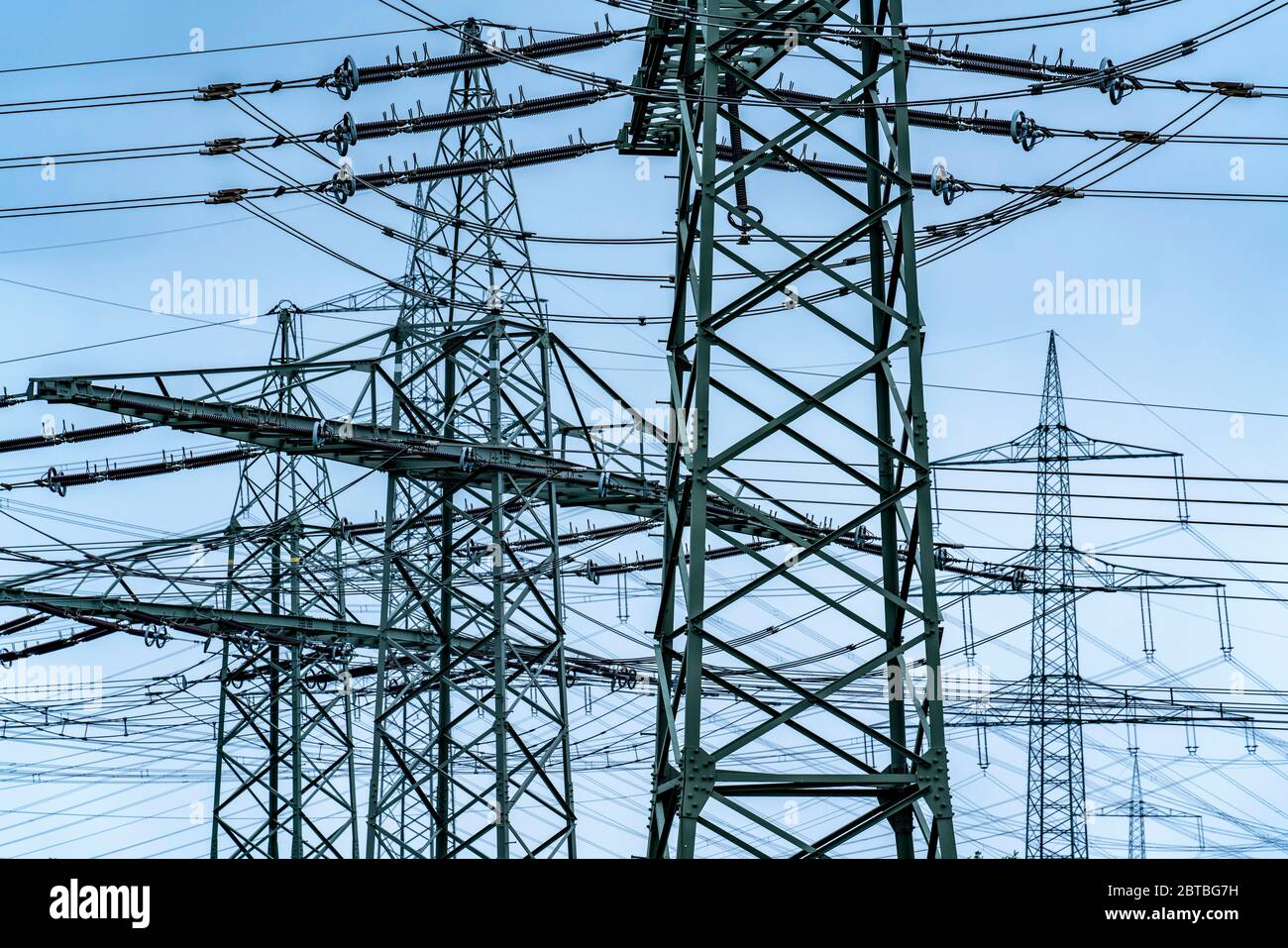 Power lines, extra-high voltage grid, 380 kilovolt, transports the ...