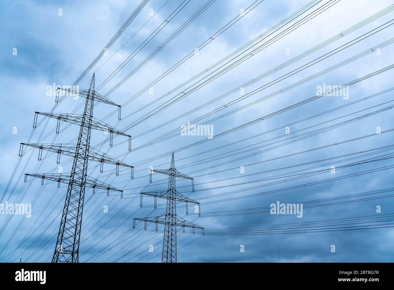 Power lines, extra-high voltage grid, 380 kilovolt, transports the ...