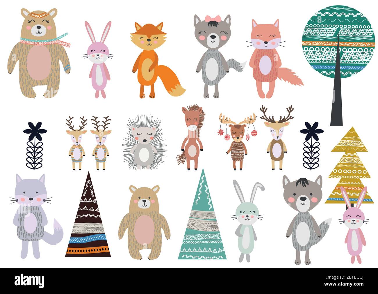 Cute Scandinavian Style Animals and Design Elements Stock Vector Image ...