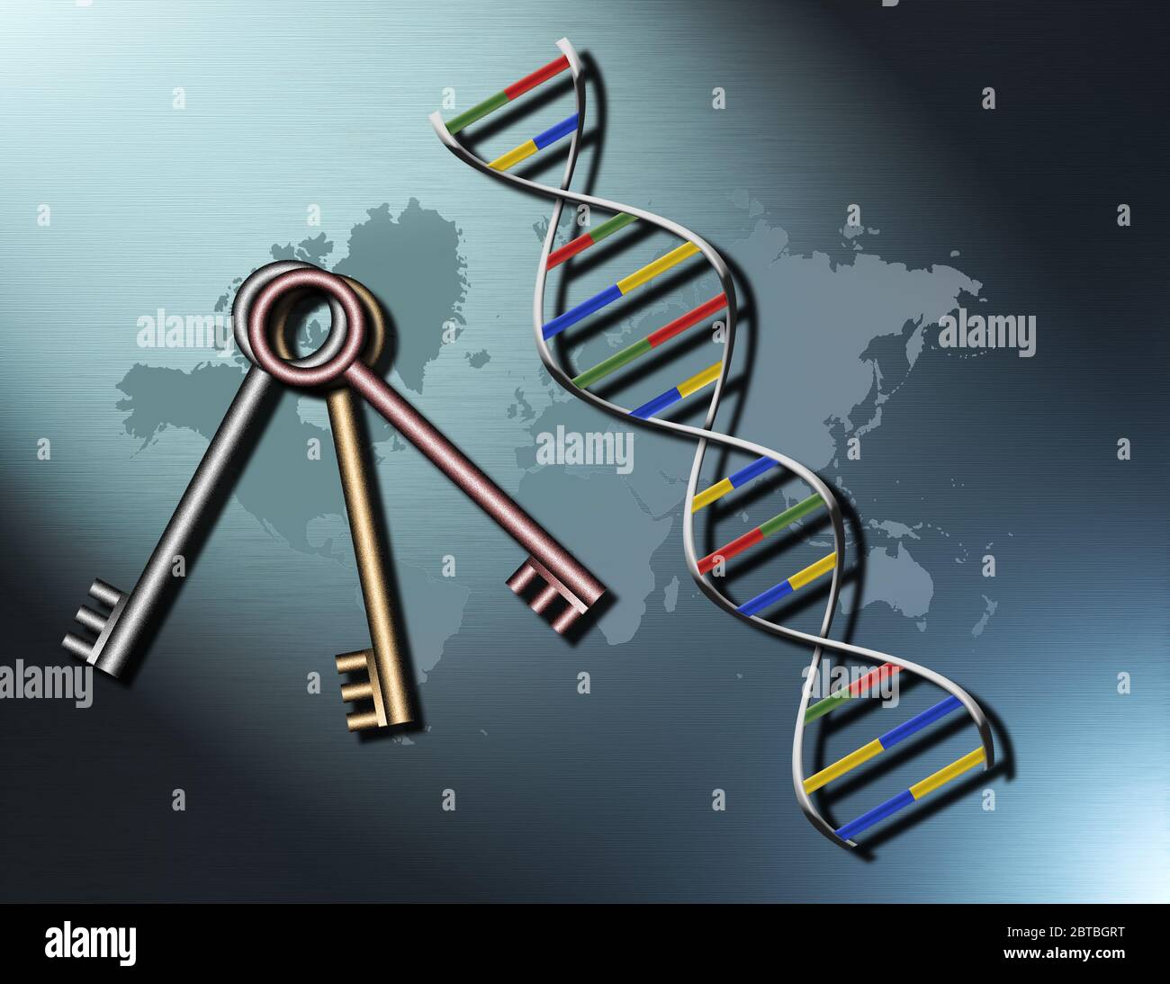 DNA and keys on world map Stock Photo - Alamy
