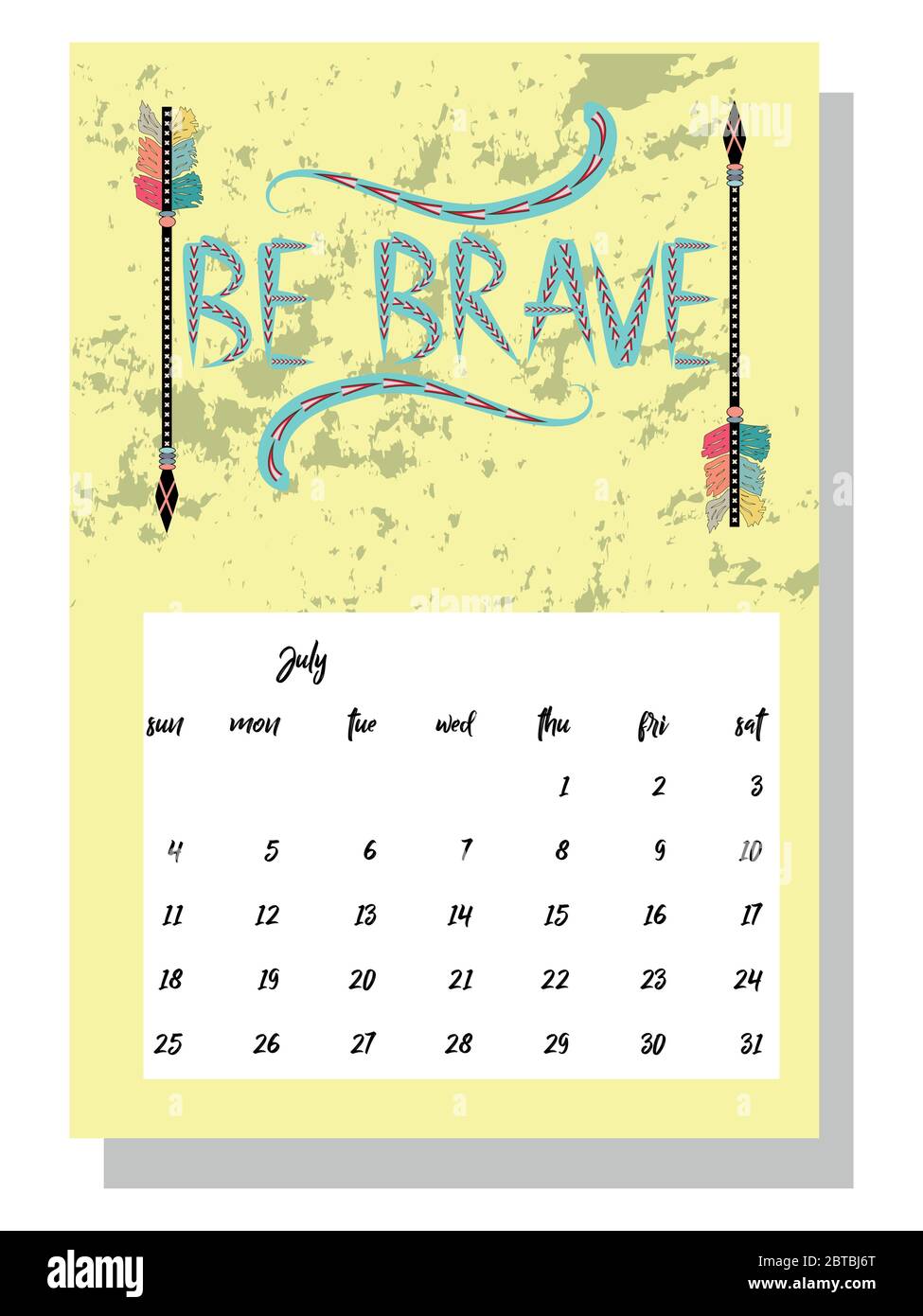 Colorful cute monthly boho calendar 2021 with dream catchers, boho owls ...