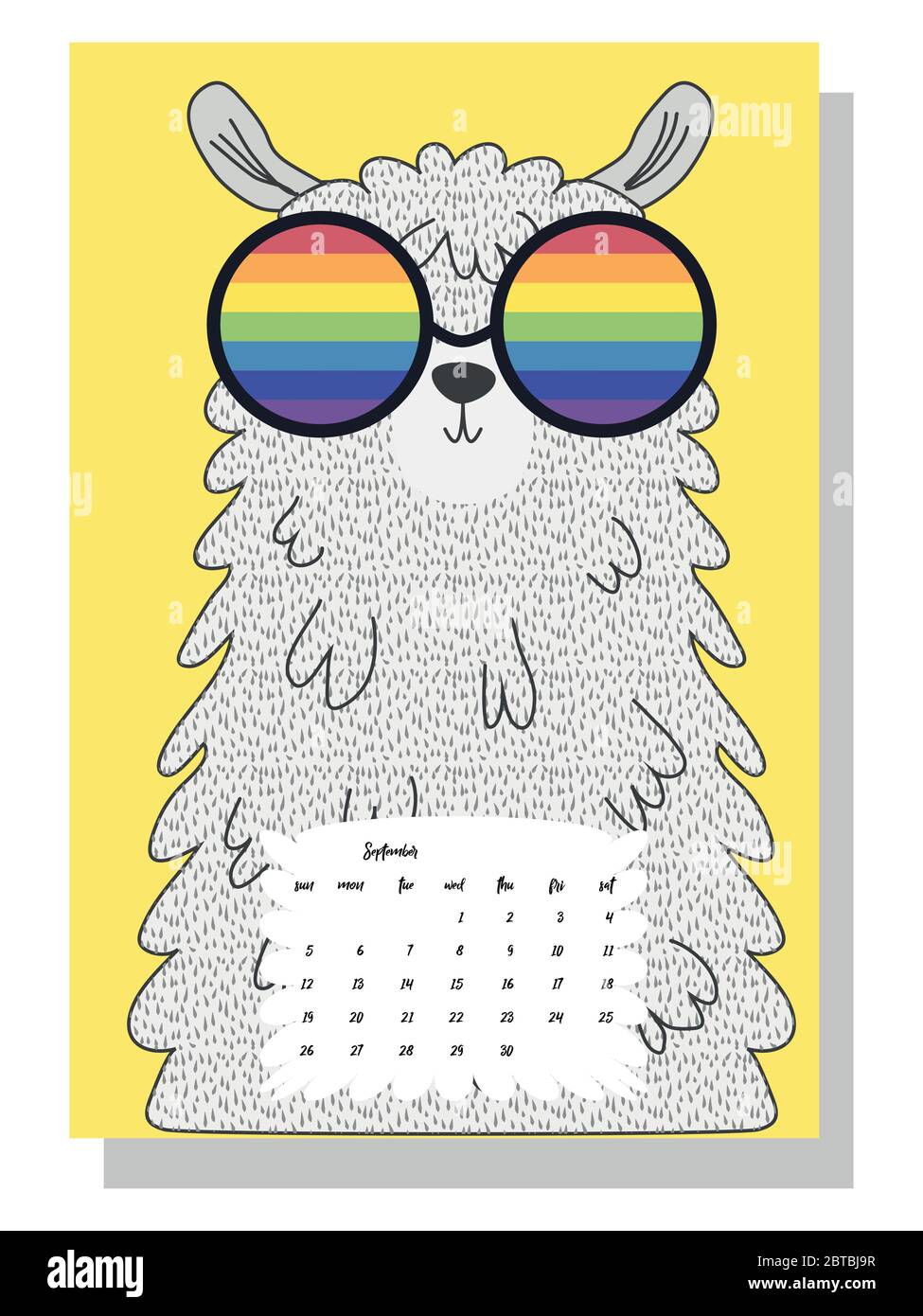 Cute monthly calendar of 2021 with a llama, cactus, inscriptions in the ...