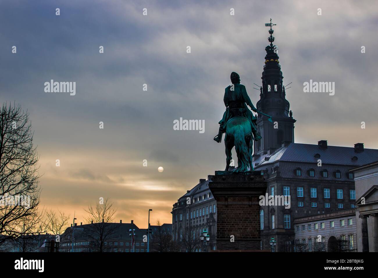 Copenhagen beautiful view at night with Bishop Absalon statue ...