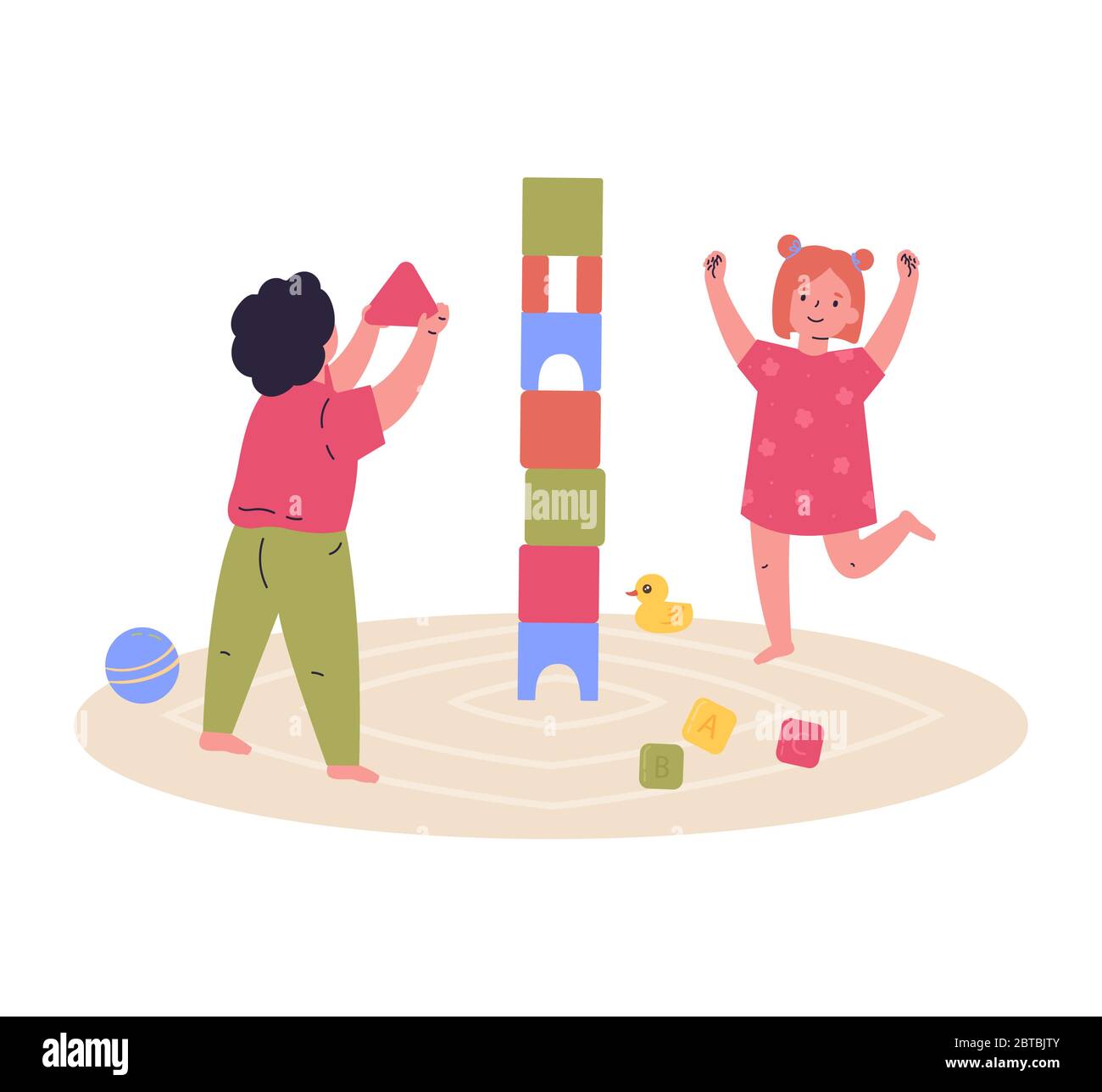 Children play together, build a tower of cubes Stock Vector Image & Art ...