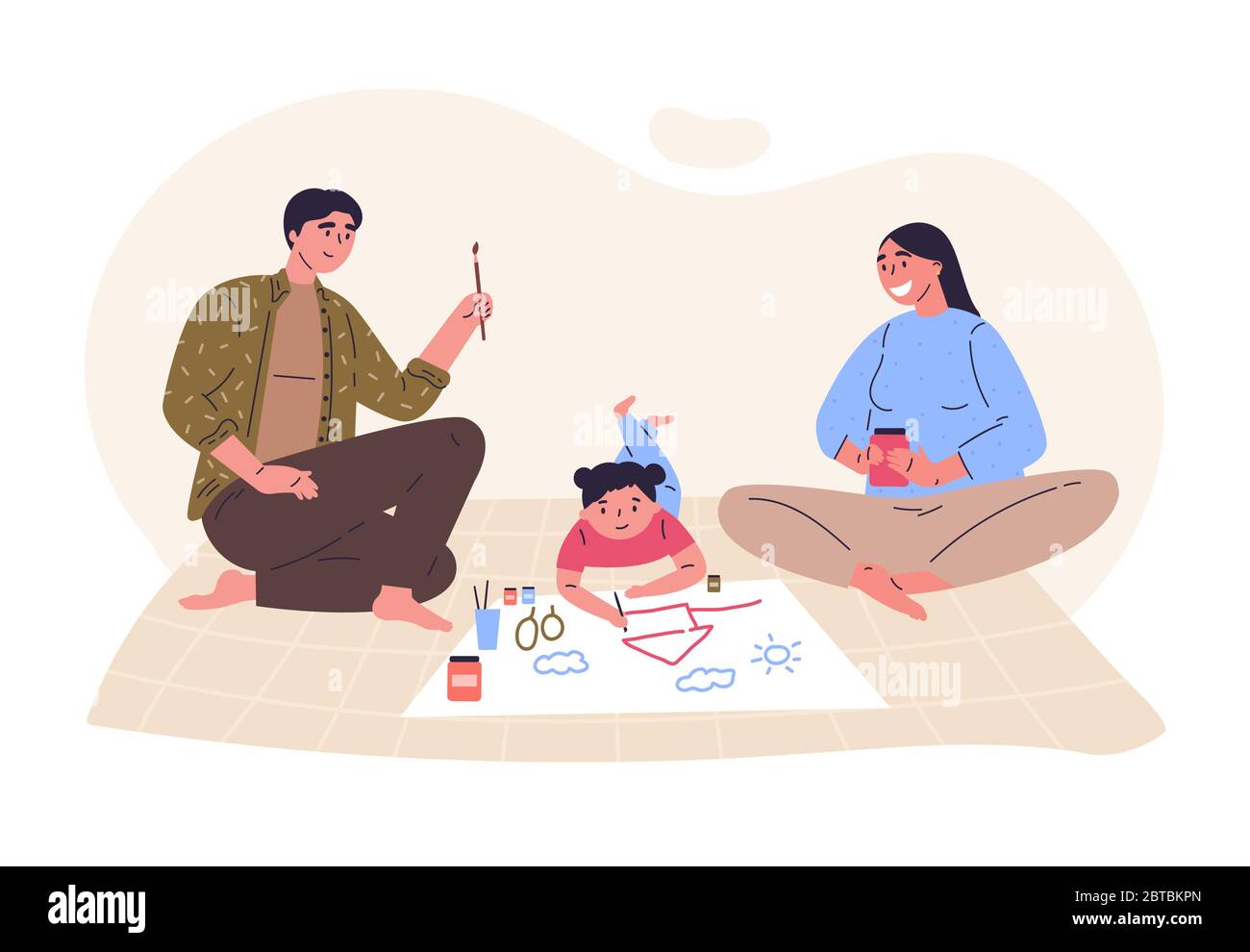 Parents draw picture with their daughter Stock Vector Image & Art - Alamy