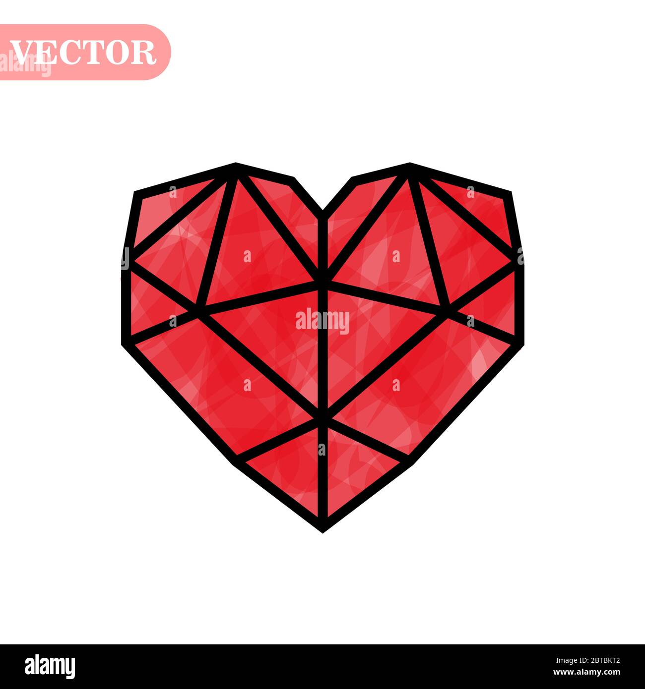 red heart symbol Valentine Day love polygon crumpled paper white Stock ...