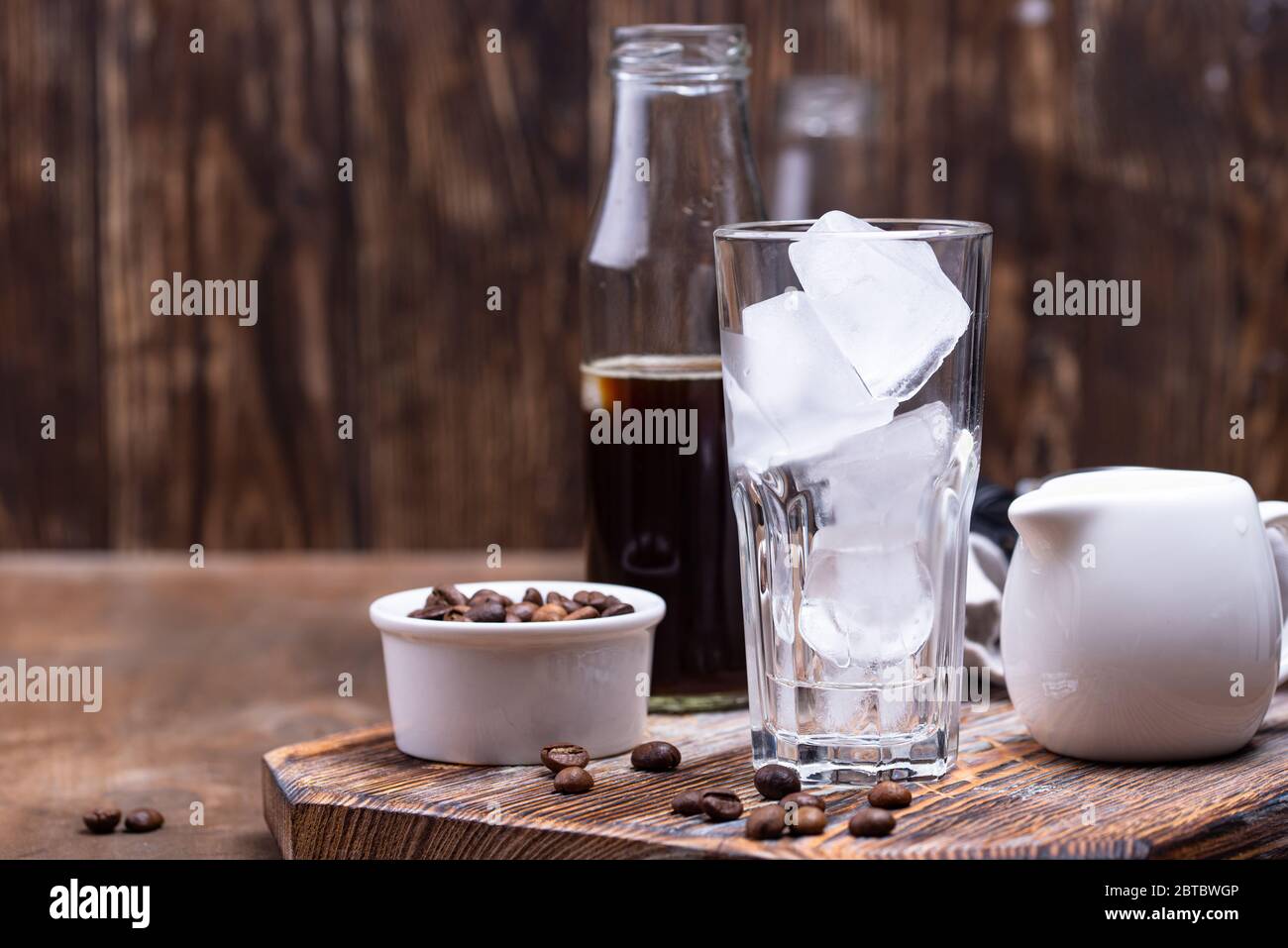 Glass with ice for cold brew coffee Stock Photo - Alamy