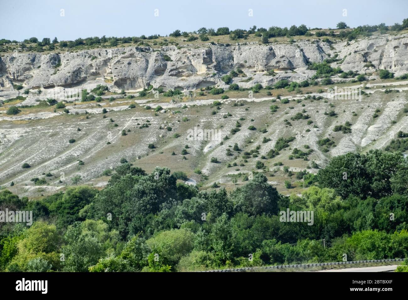 Limestone cliffs with a sample of material, limestone erosion in the ...
