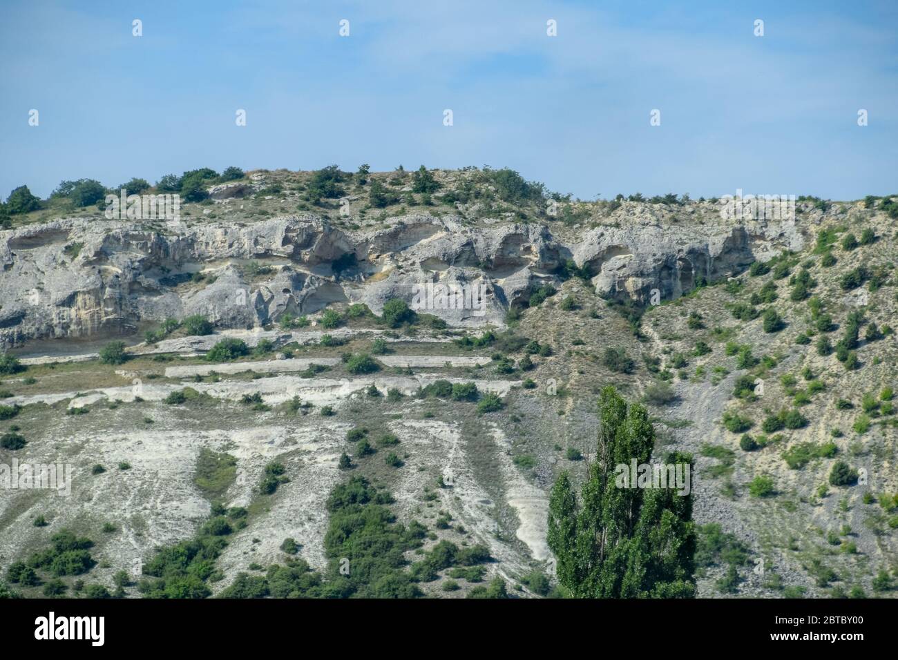 Limestone cliffs with a sample of material, limestone erosion in the ...