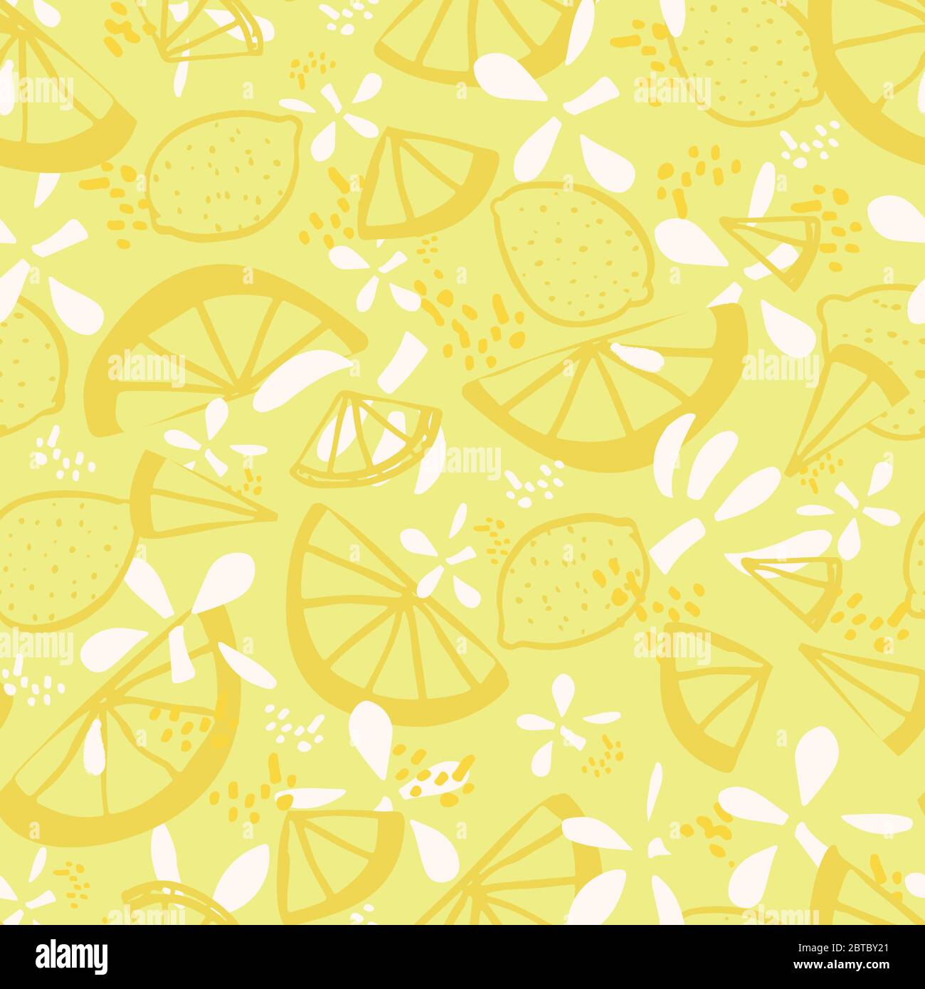 Vector lemon citrus fruit fresh summer floral repeating pattern. Hand ...