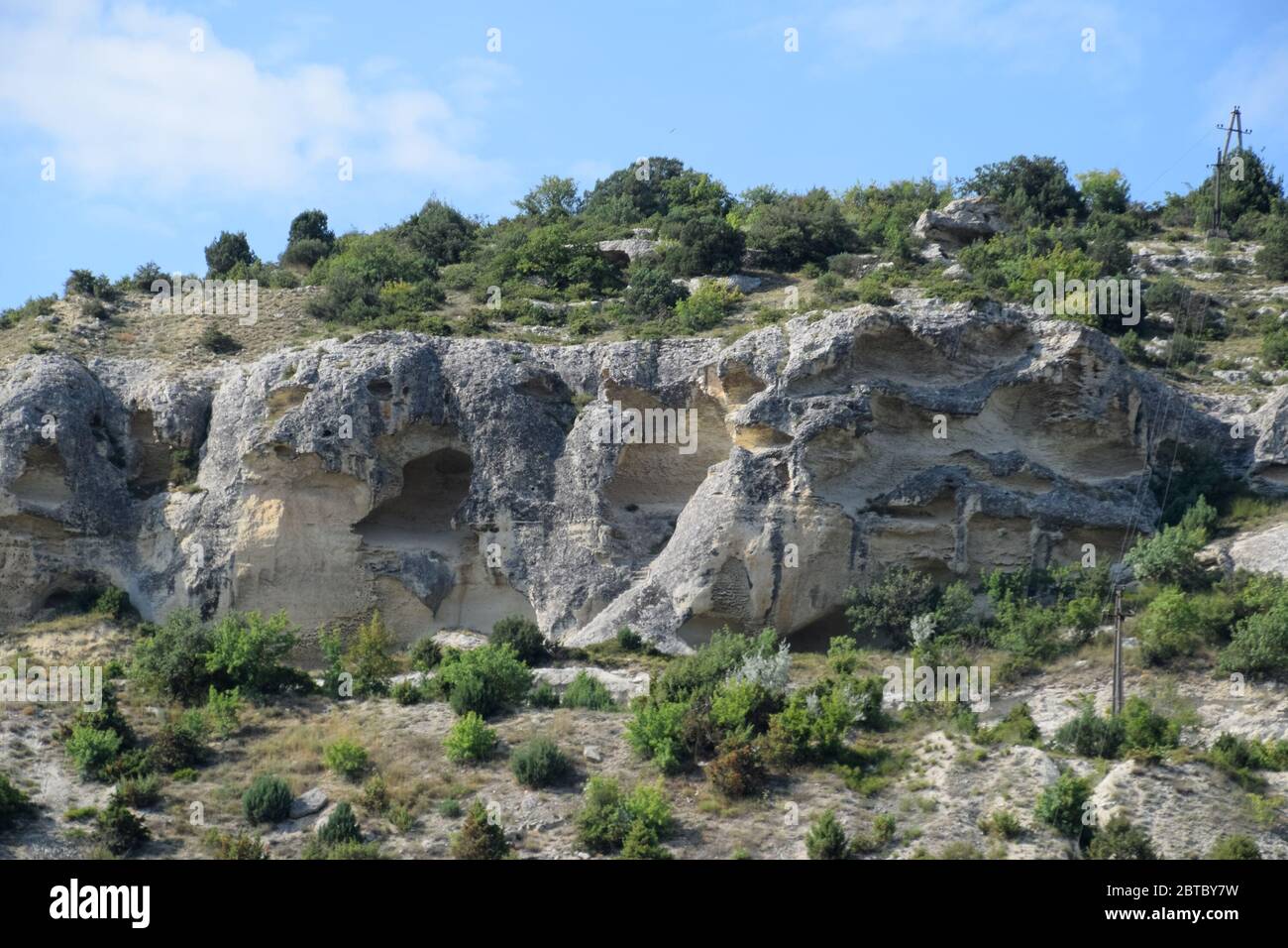 Limestone cliffs with a sample of material, limestone erosion in the ...
