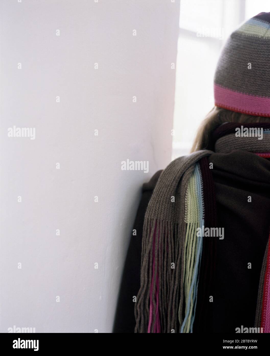 Back view of woman wearing knitted hat and scarf EDITORIAL USE ONLY ...