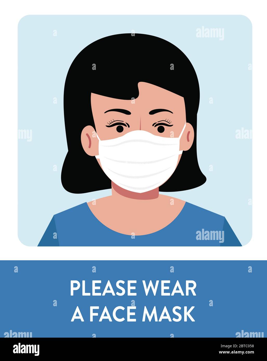 Woman wear mask vector. Vector Wear Face Mask sign for women. Warning ...