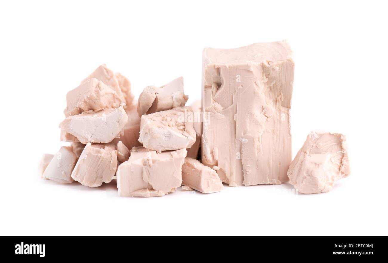Fresh pressed yeast, isolated on white background. Compressed fresh ...