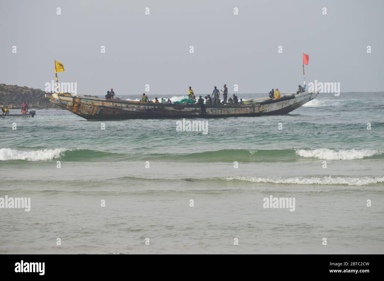 Pirogues (artisanal fishing boats) near Yoff island, Dakar, Senegal ...