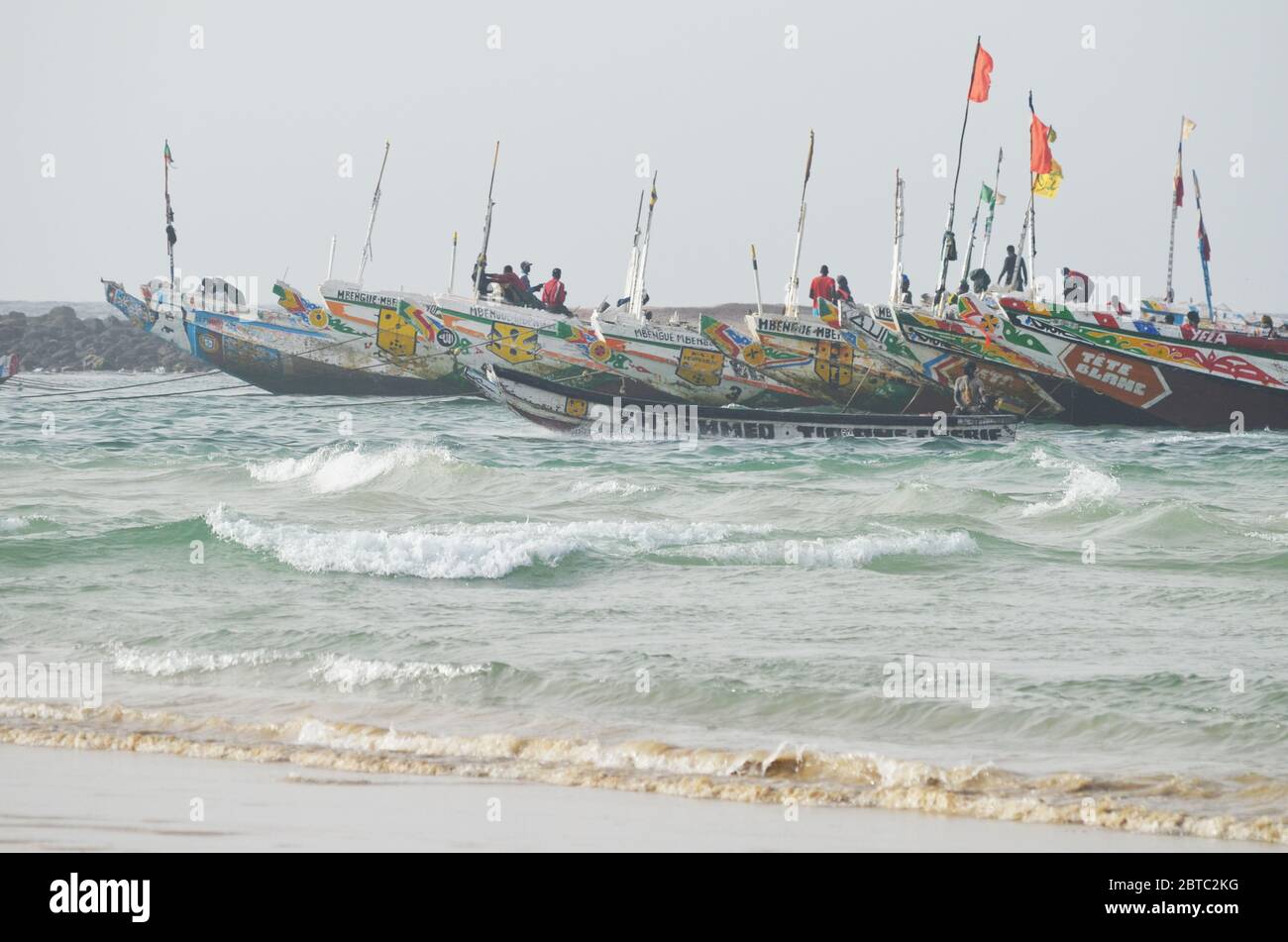 Pirogues (artisanal fishing boats) near Yoff island, Dakar, Senegal ...