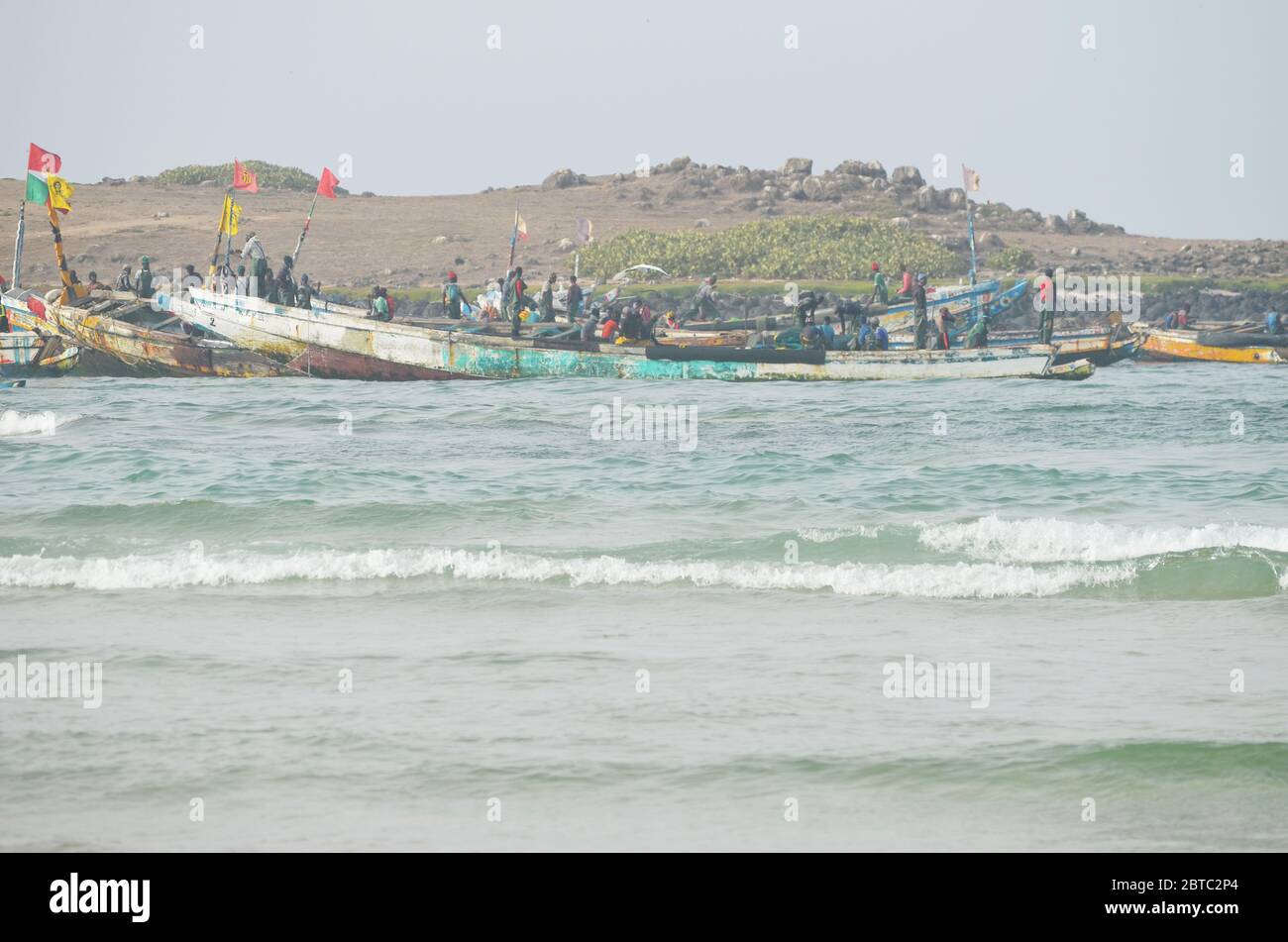 Pirogues (artisanal fishing boats) near Yoff island, Dakar, Senegal ...