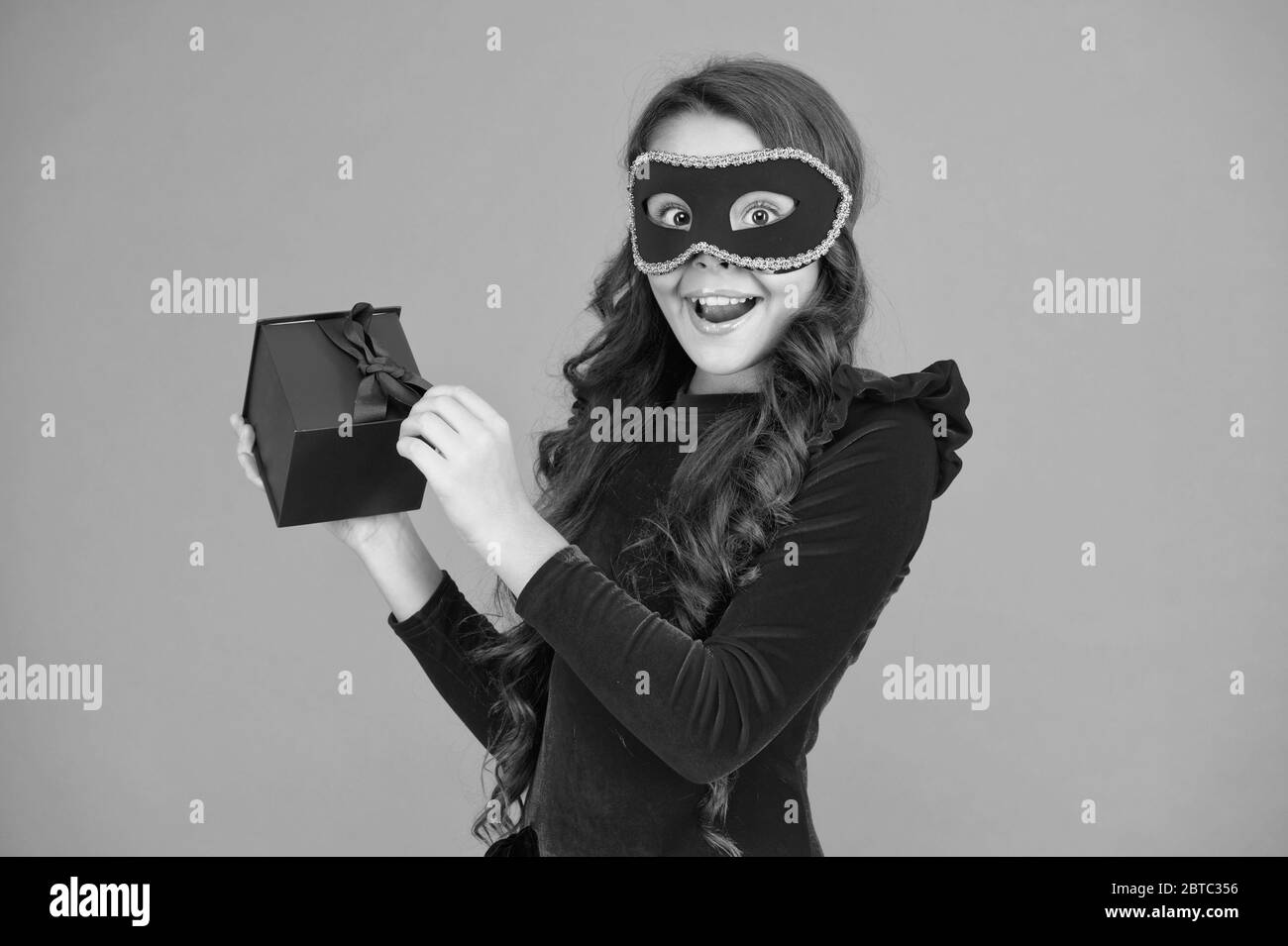 Winter event and entertainment. Secret Santa gift concept. Kid wear eye ...