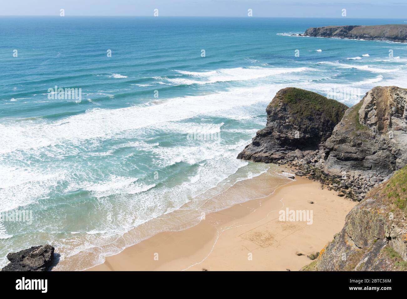 Beach football pitch at Bedruthan Steps during COVID-19 lockdown Stock ...