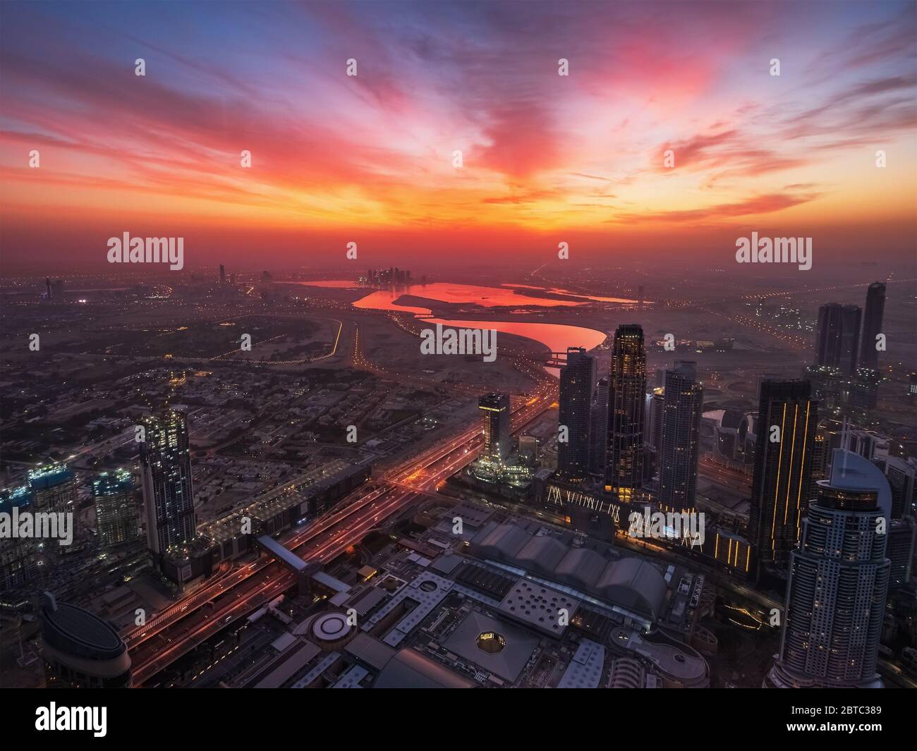 Dubai skyline at sunrise. United Arab Emirates landscape, modern city ...