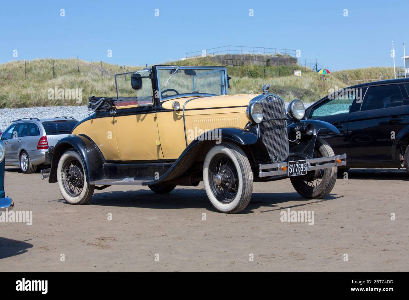 Old American cars Hot Rods on Pendine Sands, Carmarthenshire, Wales UK ...