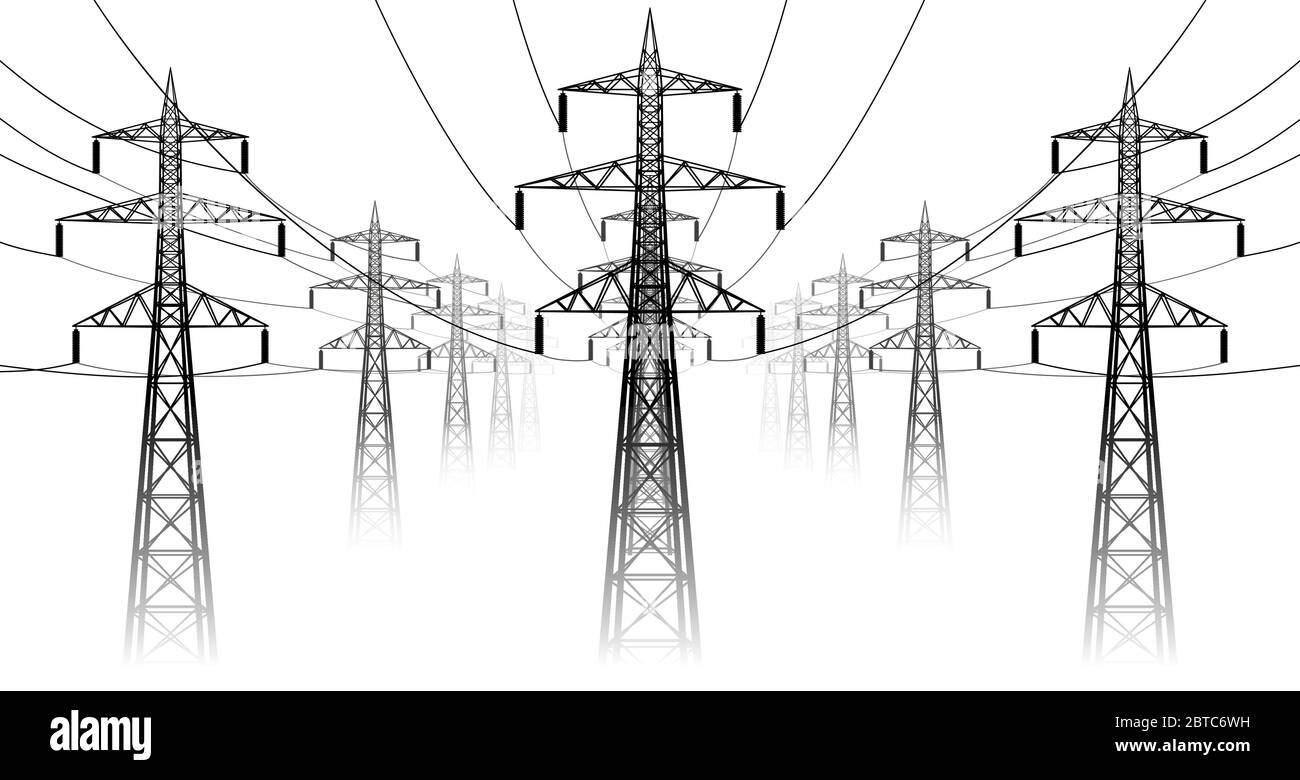 Vector landscape high voltage transmission line with pylons Stock ...
